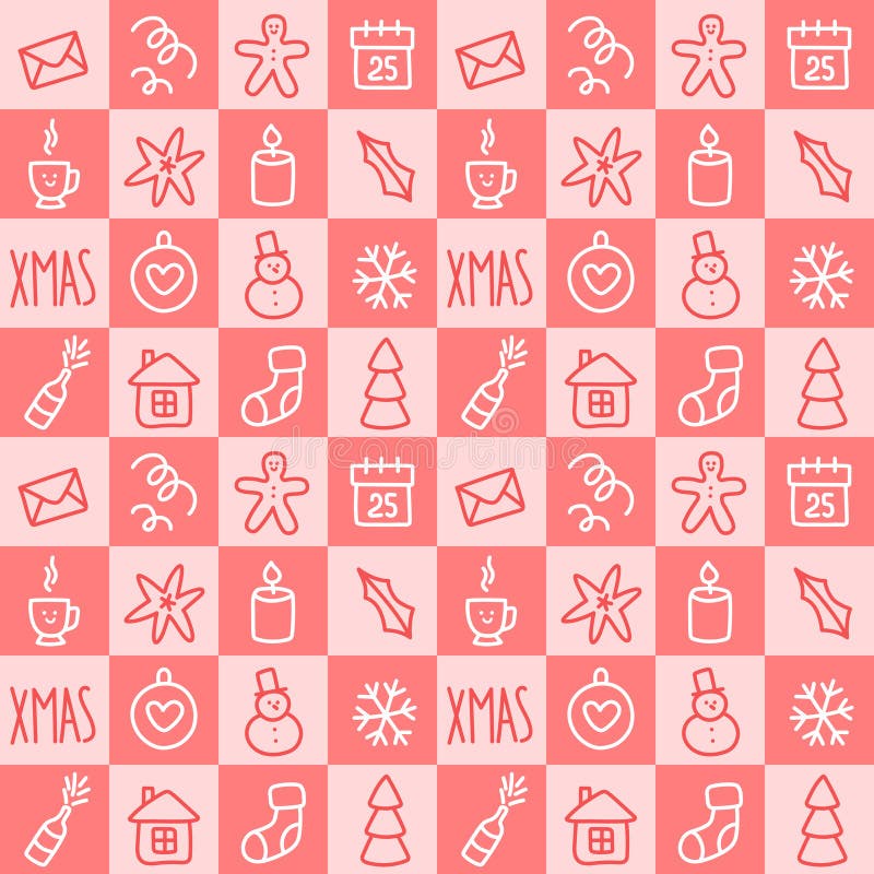 Pink Checkered Christmas Pattern for Wallpaper. Doodle, Vector Stock ...