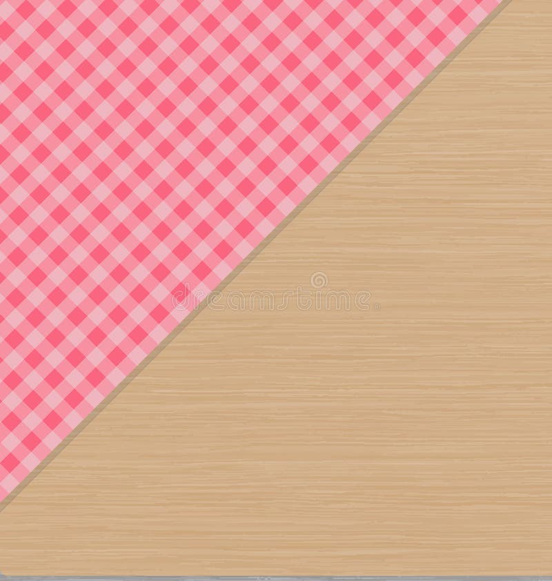 Pink Checkered Tablecloth on Light Brown Wooden Table Stock Vector ...