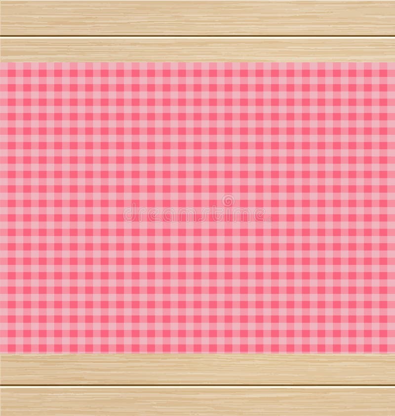 Pink Checkered Tablecloth on White Oak Wooden Table Stock Vector ...