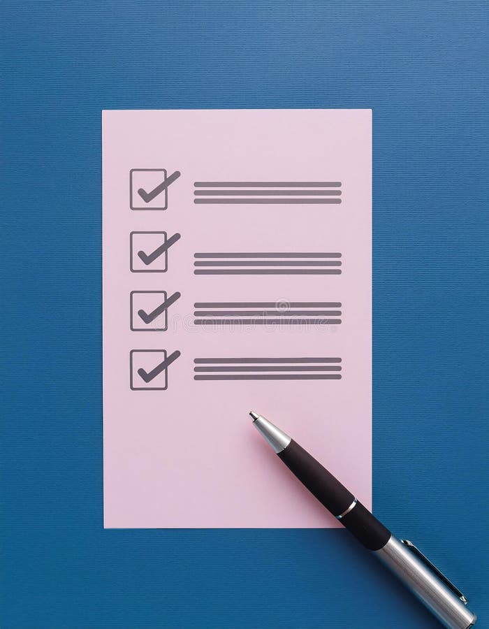 A Pink Checklist with Four Checked Boxes and Lines Next To Each, Placed ...