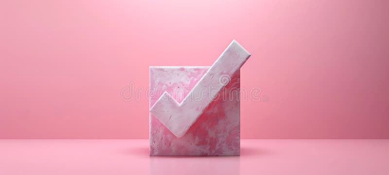 Pink Checkmark on a Cube in a Monochrome Pink Setting. Voting Tick ...