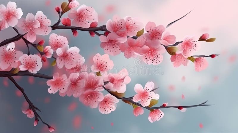 Pink Cherry Blossom Background Stock Illustration - Illustration of ...