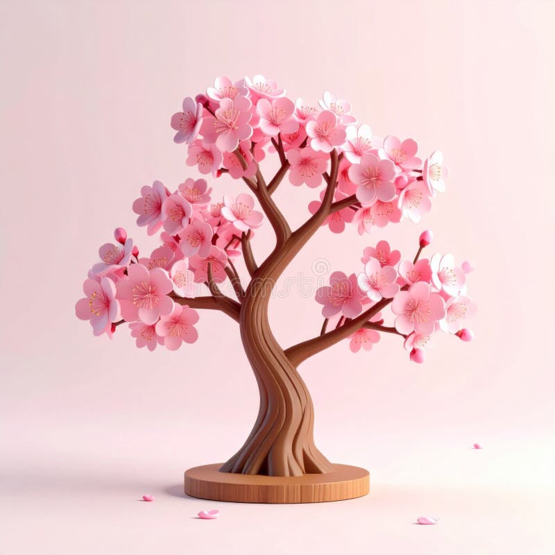 Pink Cherry Blossom Bonsai Tree 3D Render Stock Illustration ...