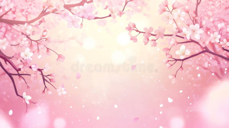 Pink Cherry Blossom Branches with Falling Petals Soft Focus Background ...