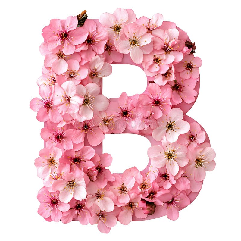 Pink Cherry Blossom Floral Letter B on White Background Stock ...