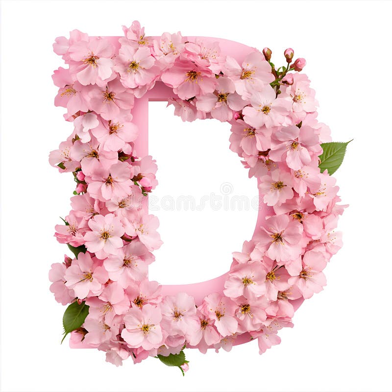 Pink Cherry Blossom Floral Letter D on White Background Stock ...