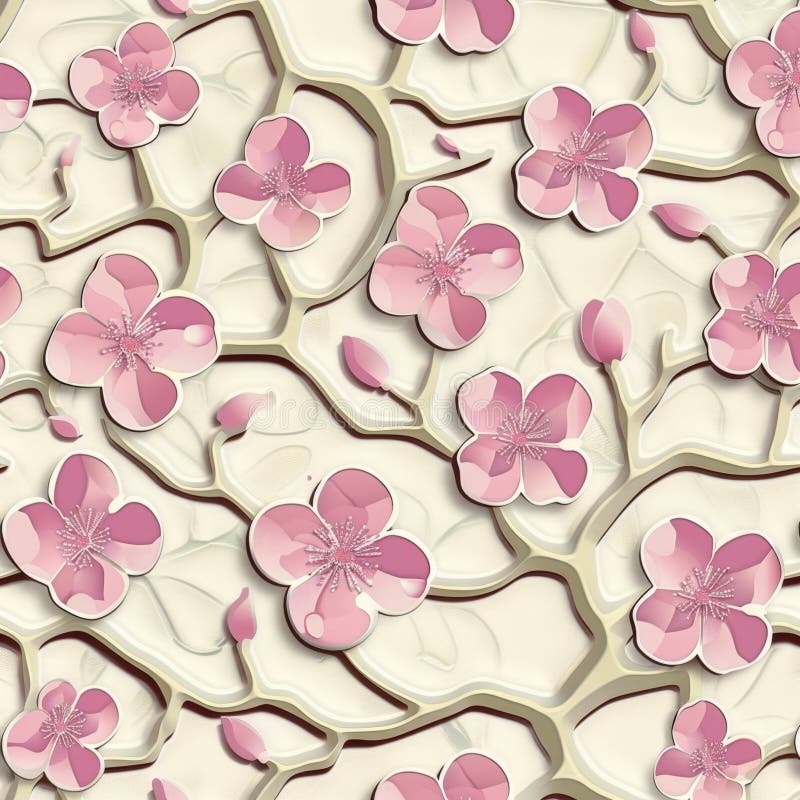 Pink Cherry Blossom Floral Seamless Pattern Stock Illustration ...