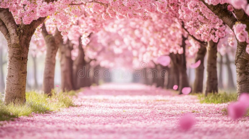 Pink Cherry Blossom Pathway Stock Illustration - Illustration of ...