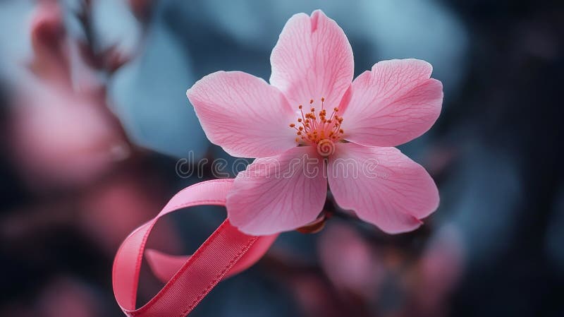 Pink Cherry Blossom with Red Ribbon Stock Illustration - Illustration ...