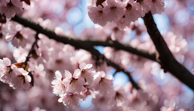 Pink Cherry Blossom Tree Branches Stock Illustration - Illustration of ...