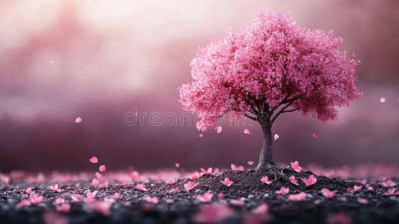 Pink Cherry Blossom Tree with Falling Petals Stock Illustration ...
