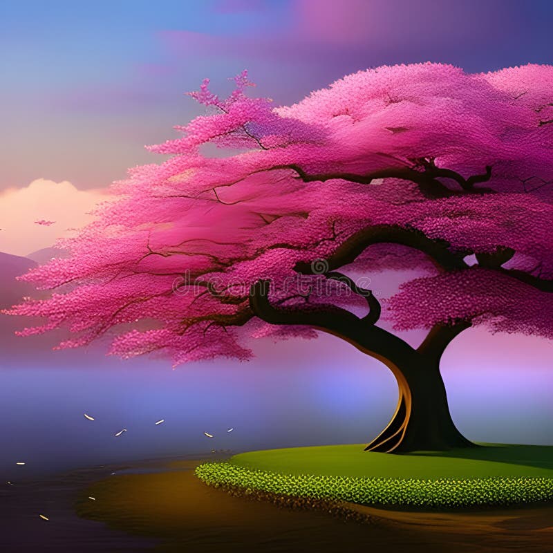 Pink cherry blossom tree stock illustration. Illustration of dark ...