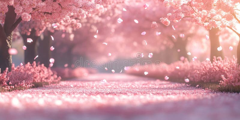 Pink Cherry Blossom Tree Path Background Stock Illustration ...