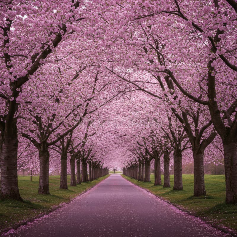 Pink Cherry Blossom Tree Tunnel Path Stock Image - Image of petal ...