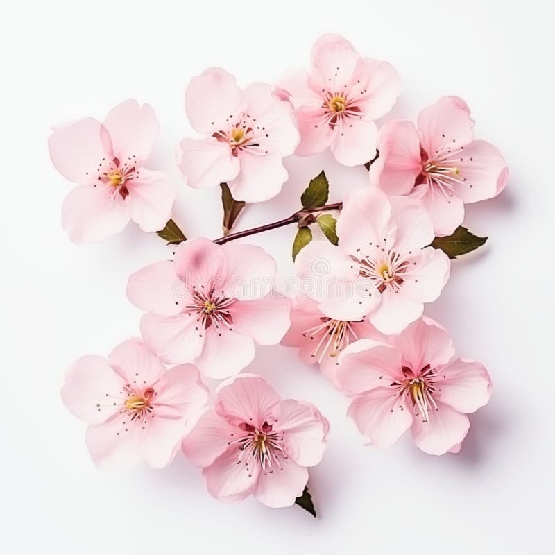 Pink Cherry Blossoms Clustered Together on a White Background Stock ...