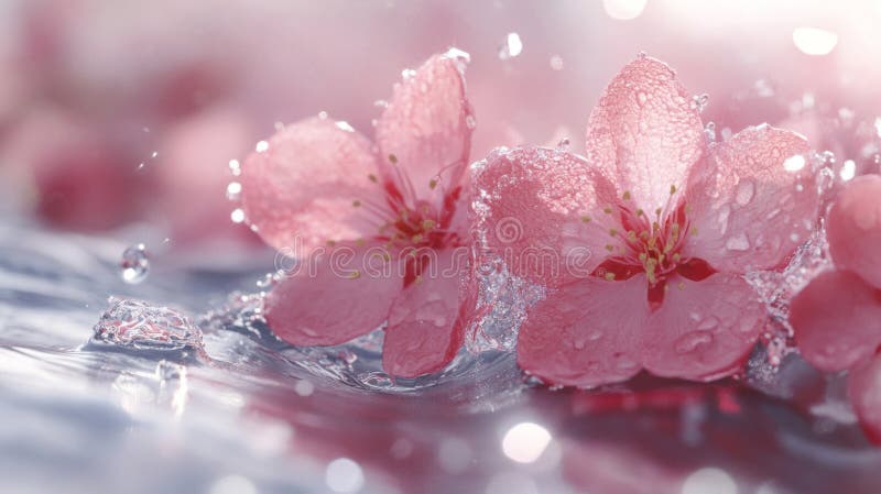 Pink Cherry Blossoms Floating on Water Stock Illustration ...