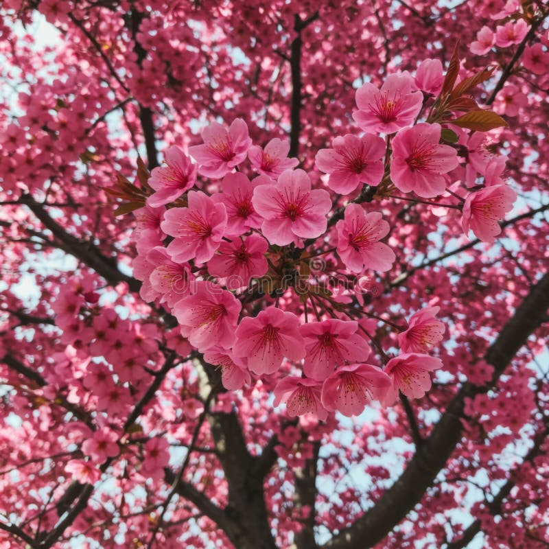 Pink Cherry Blossoms in Full Bloom on Tree Branches Stock Photo - Image ...
