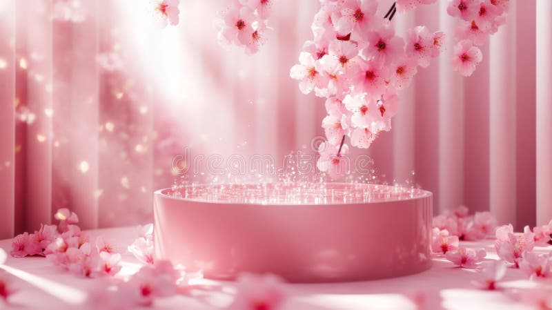 Pink Cherry Blossoms and Round Platform Display Stock Illustration ...