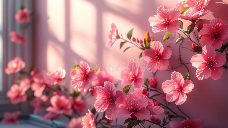 Pink Cherry Blossoms in Sunlight by Window, Refreshing Spring Bloom ...