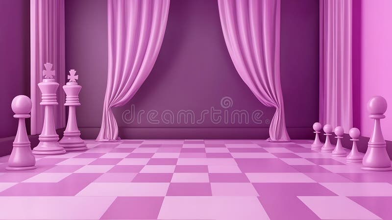 Pink Chess Pieces on a Matching Checkerboard Stage with Drapes Stock ...