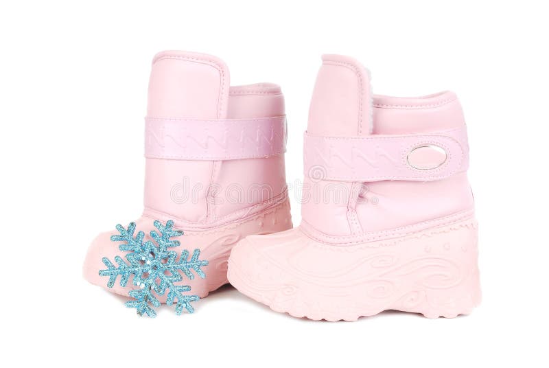 Pink Children Snow Boots and Snowflake Stock Photo - Image of shining ...
