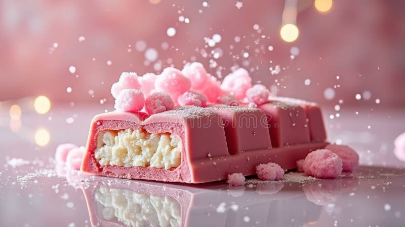Pink Chocolate Bar with Cream Filling and Candy Toppings on Shiny ...