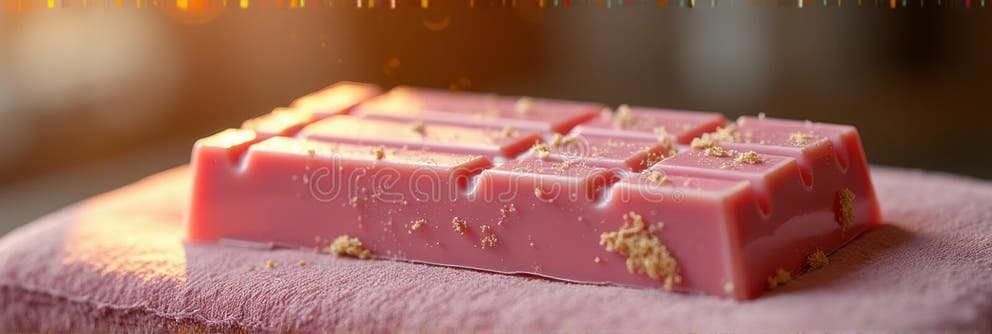 Pink Chocolate Bar with Crumble Topping on Soft Surface Stock Image ...