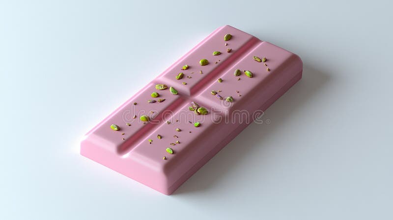 Pink Chocolate Bar with Pistachio Pieces on White Background Stock ...