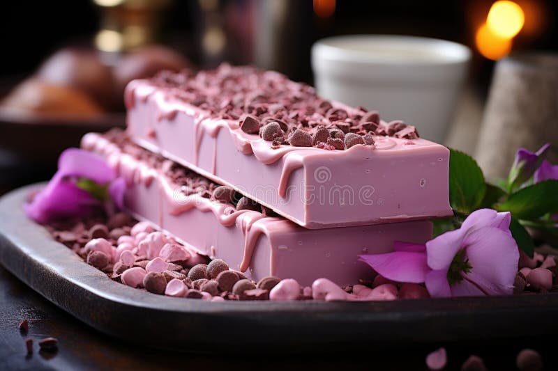 Pink Chocolate Bar Served with Delicious Candy Chocol Stock ...