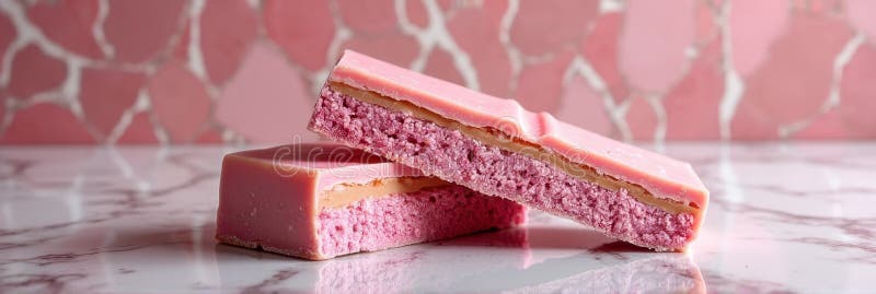 Pink Chocolate Bars with Crisp Layers on Marble Surface Stock ...