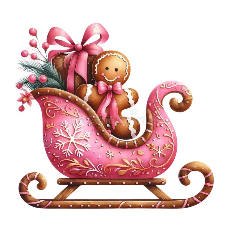 Pink Christmas Gingerbread Sleigh Sublimation Stock Illustration ...