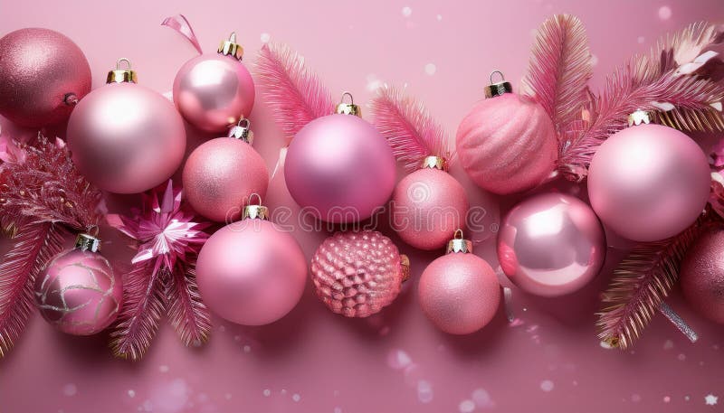 Pink Christmas Ornaments Banner Stock Illustration - Illustration of ...