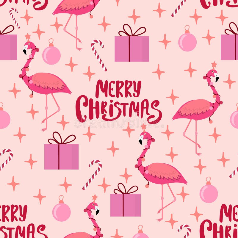 Pink Christmas Pattern with Flamingo Stock Vector - Illustration of ...