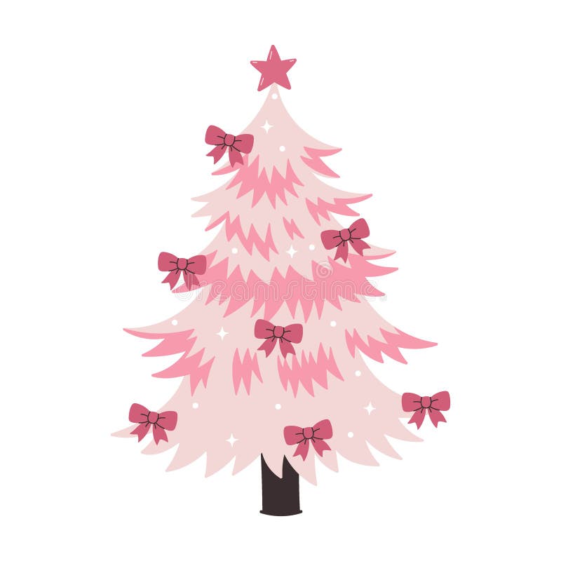 Pink Christmas Tree Decorated with Pink Bows. Vector Graphics Stock ...