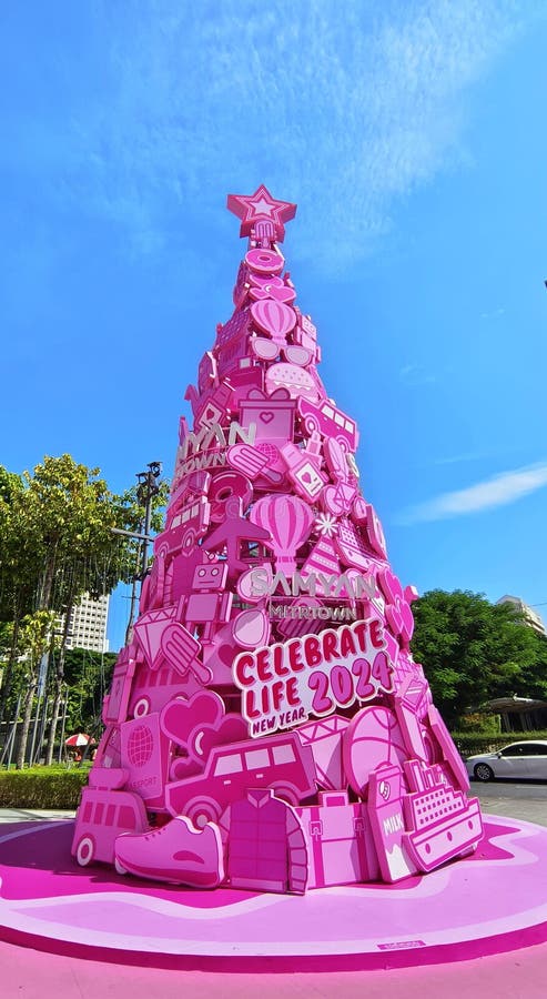 Pink Christmas Tree in Front of Mixed-use Development Samyan Mitrtown ...