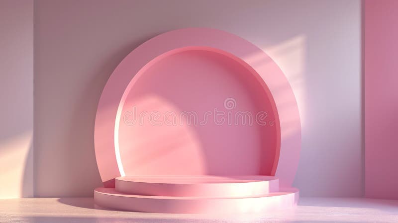 Pink Circular Podium with Soft Shadows in Minimalistic Light Setting ...