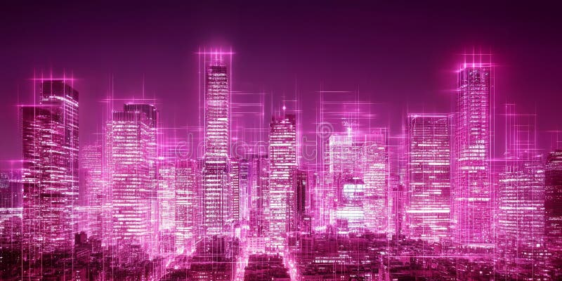 Pink city skyline at night stock illustration. Illustration of city ...