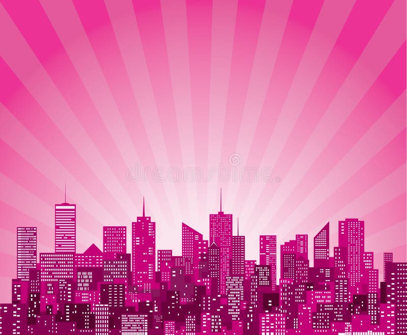 Pink Cityscape in the Pink Rays of the Sun. Stock Vector - Illustration ...