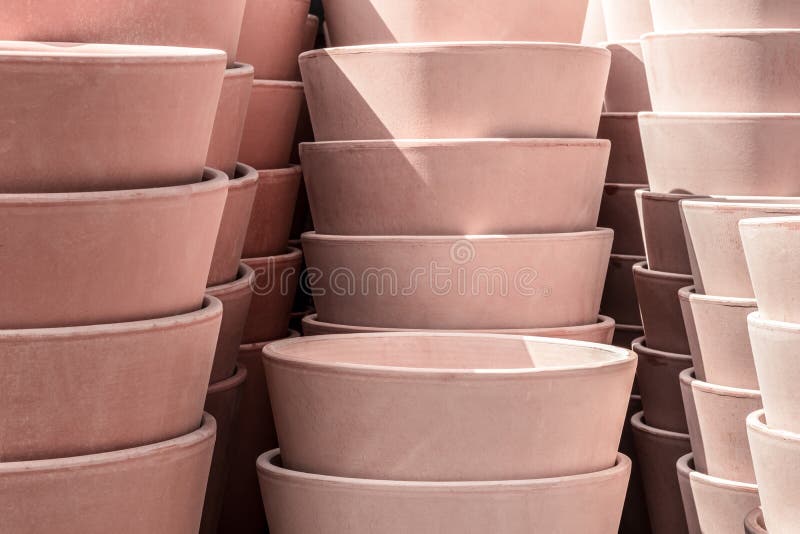 Pink Clay Flowerpots in Sunlight Stock Image - Image of objects ...