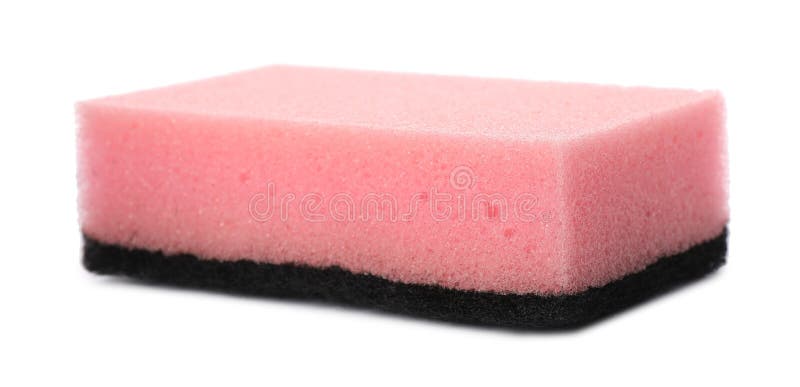 Pink Cleaning Sponge with Abrasive Black Scourer Isolated on White ...
