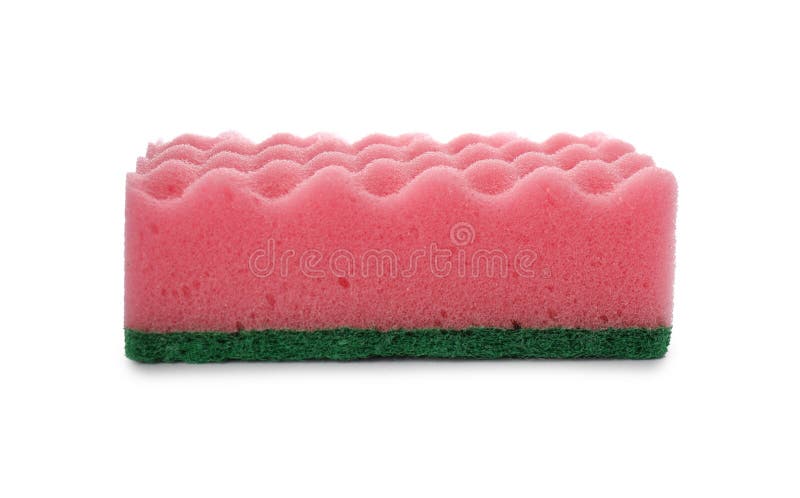 Pink Cleaning Sponge with Abrasive Green Scourer Isolated on White ...