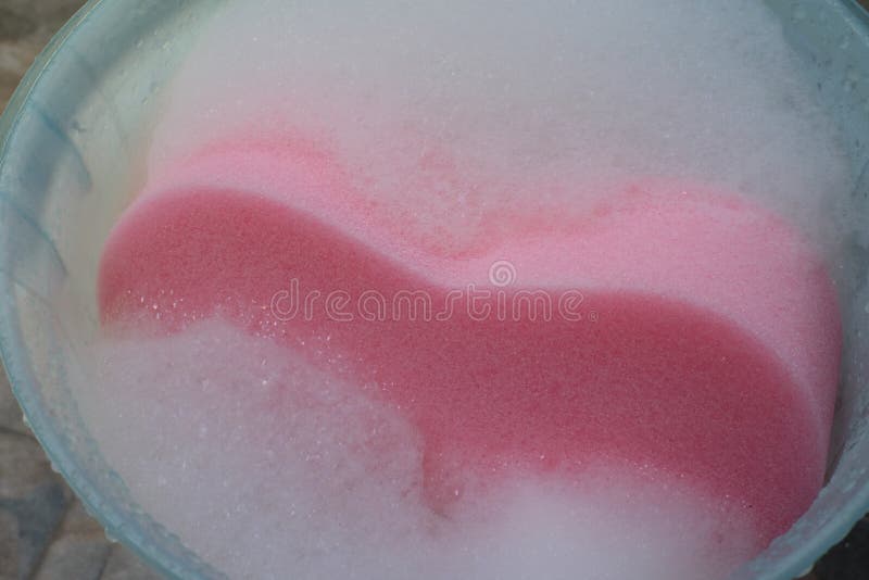 Pink Cleaning Sponge in Bucket with Soapsuds Stock Image - Image of ...