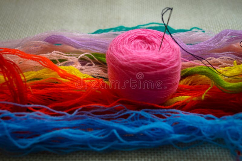 Pink Clew of Wool Thread for Embroidery Hobby Stock Image - Image of ...