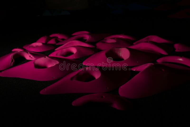 Pink Climbing Holds in the Bouldering Gym Stock Photo - Image of sport ...