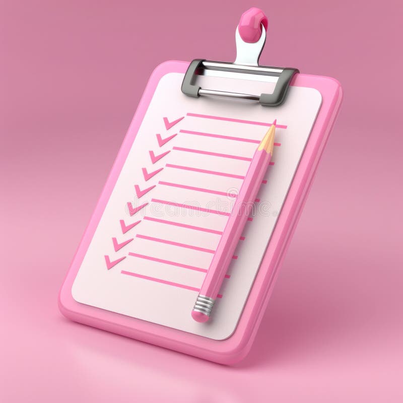 Pink Clipboard with Checklist and Pen Stock Illustration - Illustration ...