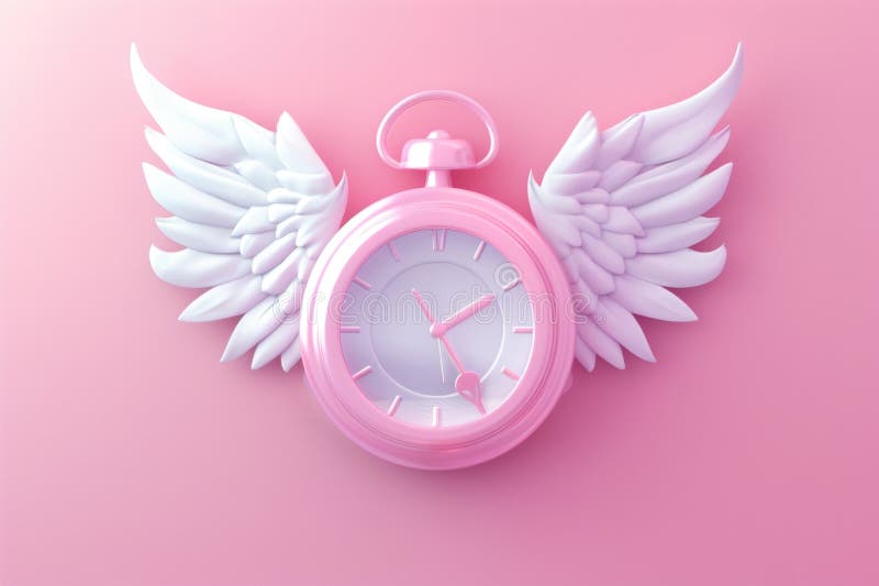 A Pink Clock with Angel Wings on a Pink Background. Suitable for ...