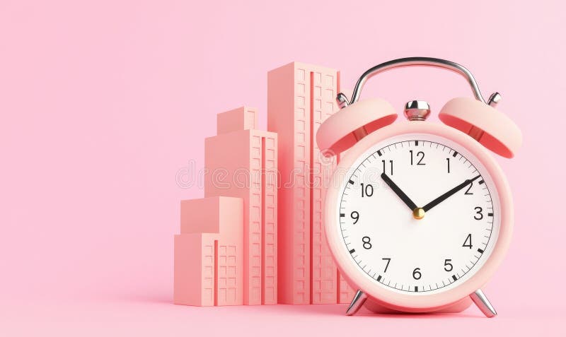 A Pink Clock beside Graph Bars, Symbolizing Time Management and ...