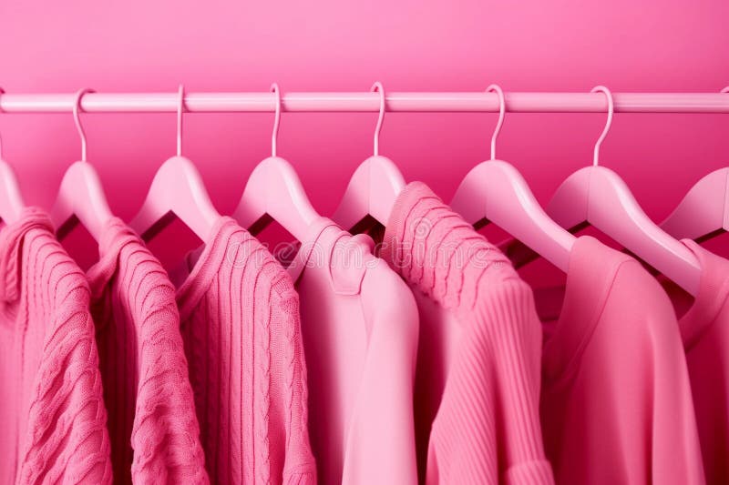 Pink Clothes Hang on a Rack with One of Them Pink Stock Illustration ...
