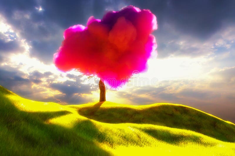 A Pink Cloud Caught in the Tree Stock Illustration - Illustration of ...