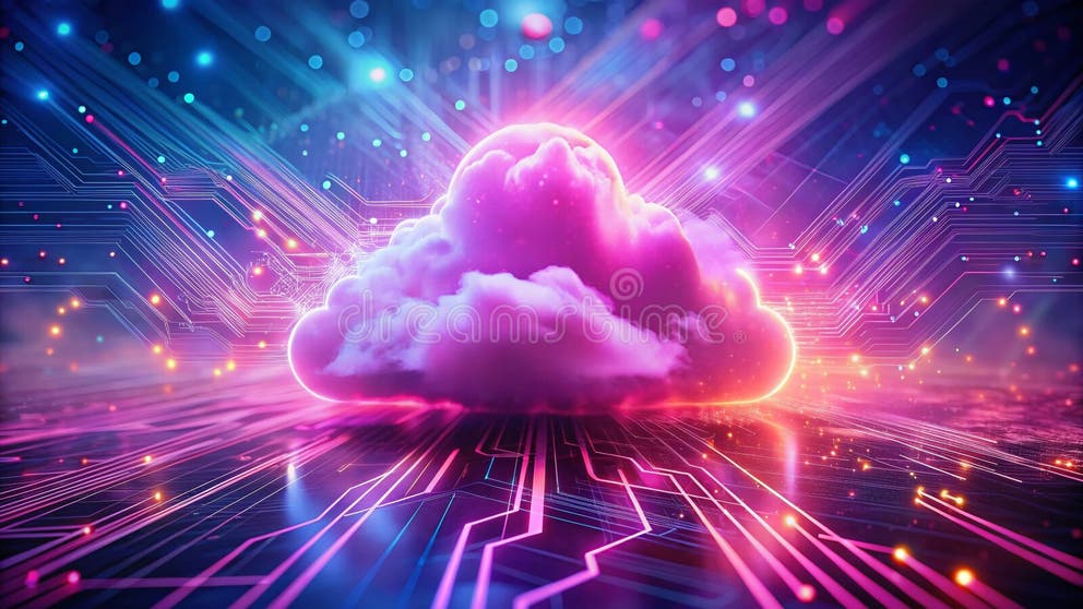Pink Cloud Digital Storage a Futuristic DoubleExposure Concept Visualizing Cloud Computing and ...